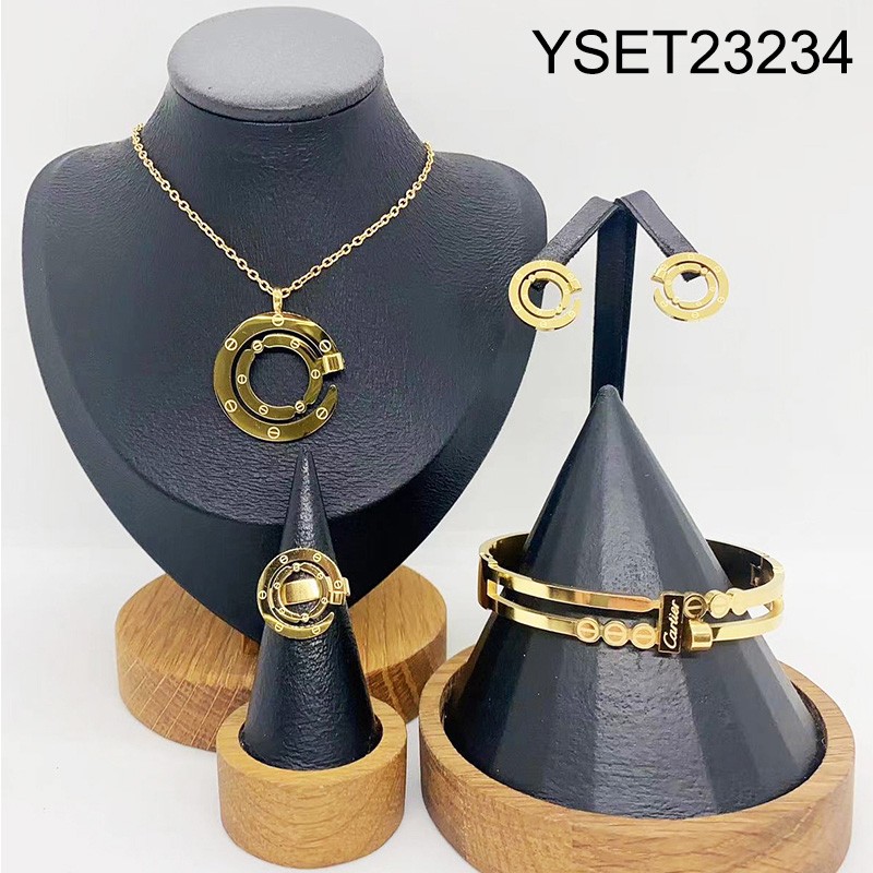 Level B Stainless Steel New Trendy Women Jewelry Golden 4pcs SET