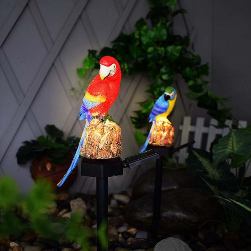 Milalit Solar Powered Parrot Light Bird Blue Red Yellow Green Resin ...