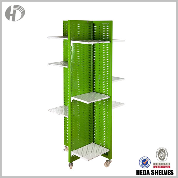 4-sided Steel Display Rack on Wheels for Retail Store - HEDA SHELVES