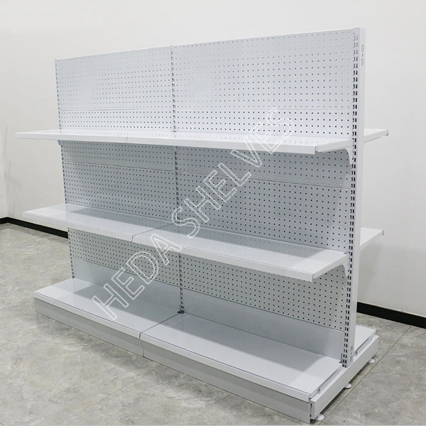 4 Layers Double Sided White Gondola Display Stand - HEDA SHELVES