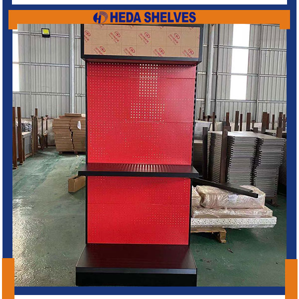 Pegboard Retail Display Shelves with LOGO Light Box - HEDA SHELVES