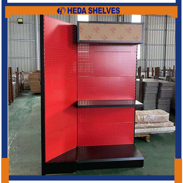 Pegboard Retail Display Shelves with LOGO Light Box - HEDA SHELVES