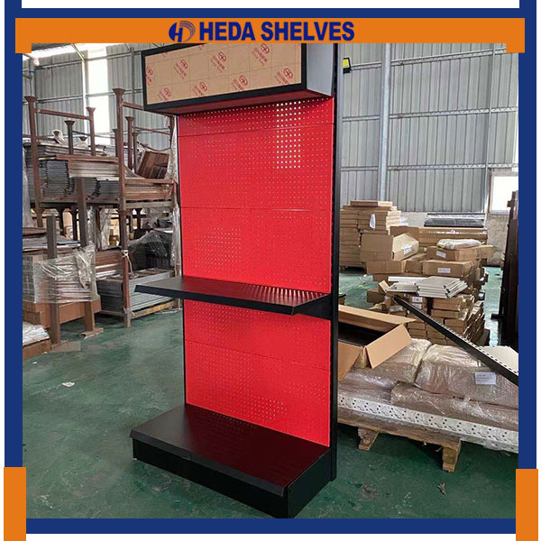 Pegboard Retail Display Shelves with LOGO Light Box - HEDA SHELVES