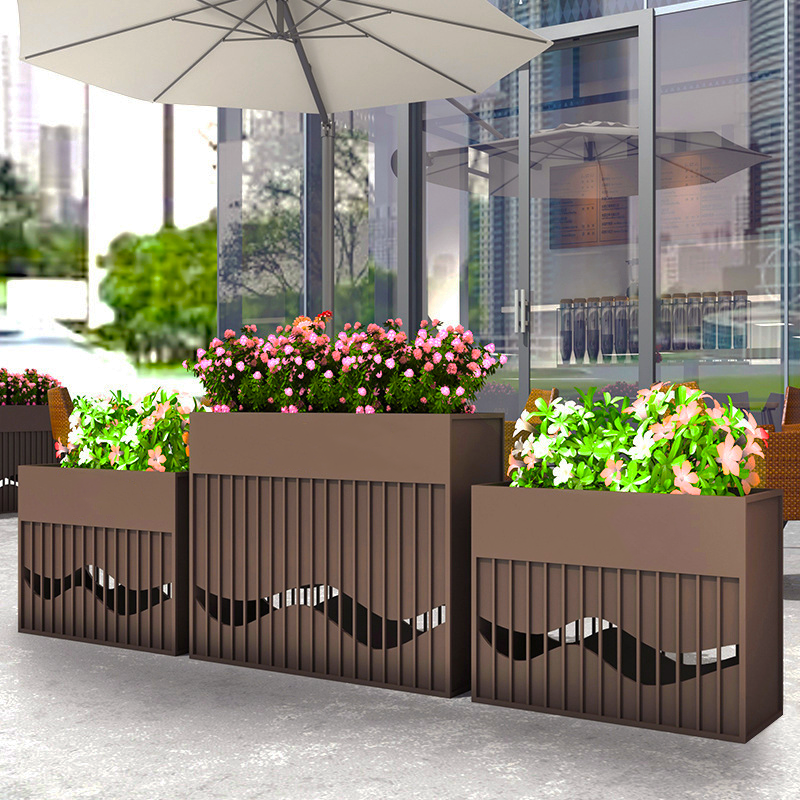 Outdoor Metal Flower Box Powder Coated Steel for Streets Commercial