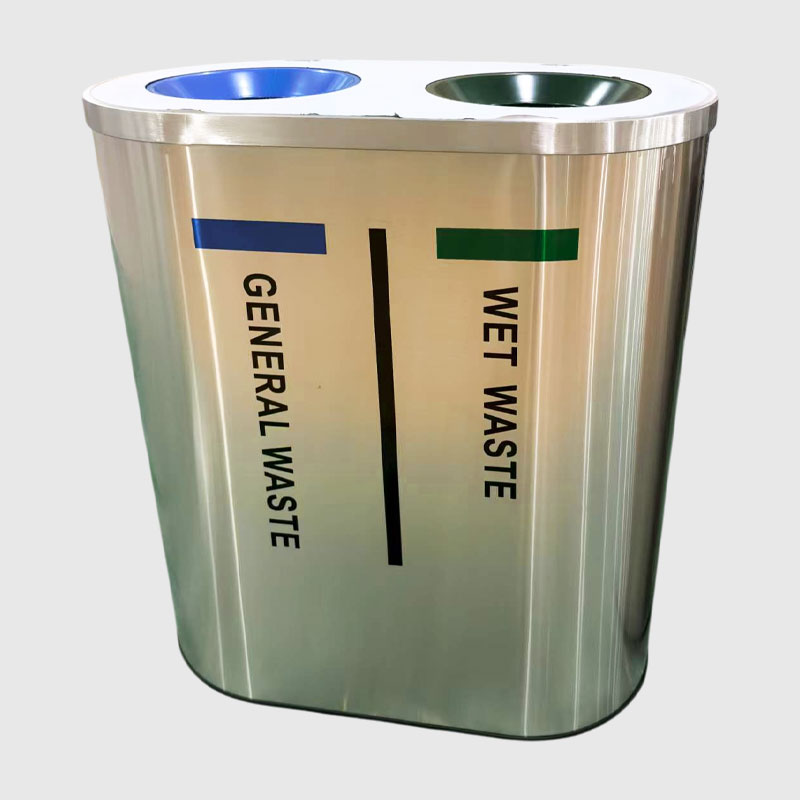 Dual Compartment Recycling Bin - Stainless Steel Outdoor Trash Can by