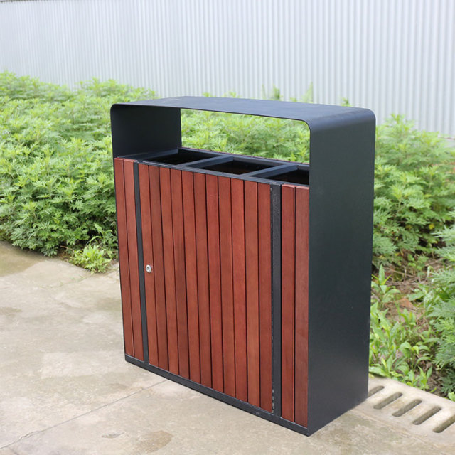 Solid Wood Waste Sorting Bin - Multi-Compartment Recycling