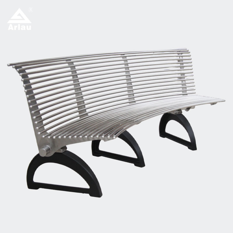 Curved Park Bench Stainless Steel with Cast Iron Legs Public Spaces