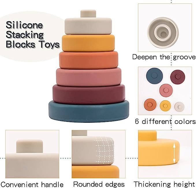 2023 NEW Silicone Stacking Blocks Rings Toys, Silicone Teether For Kids
