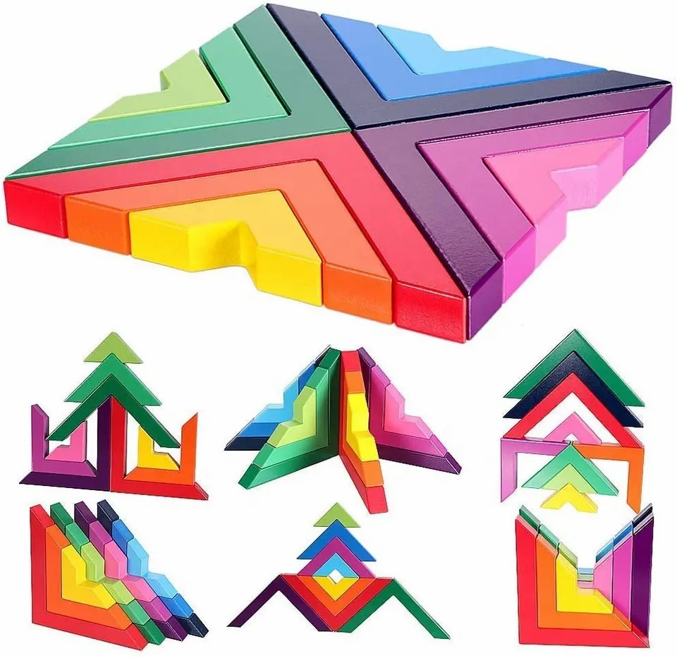 13-Pcs Colorful Stacker Triangle Square Building Block Set, Silicon ...