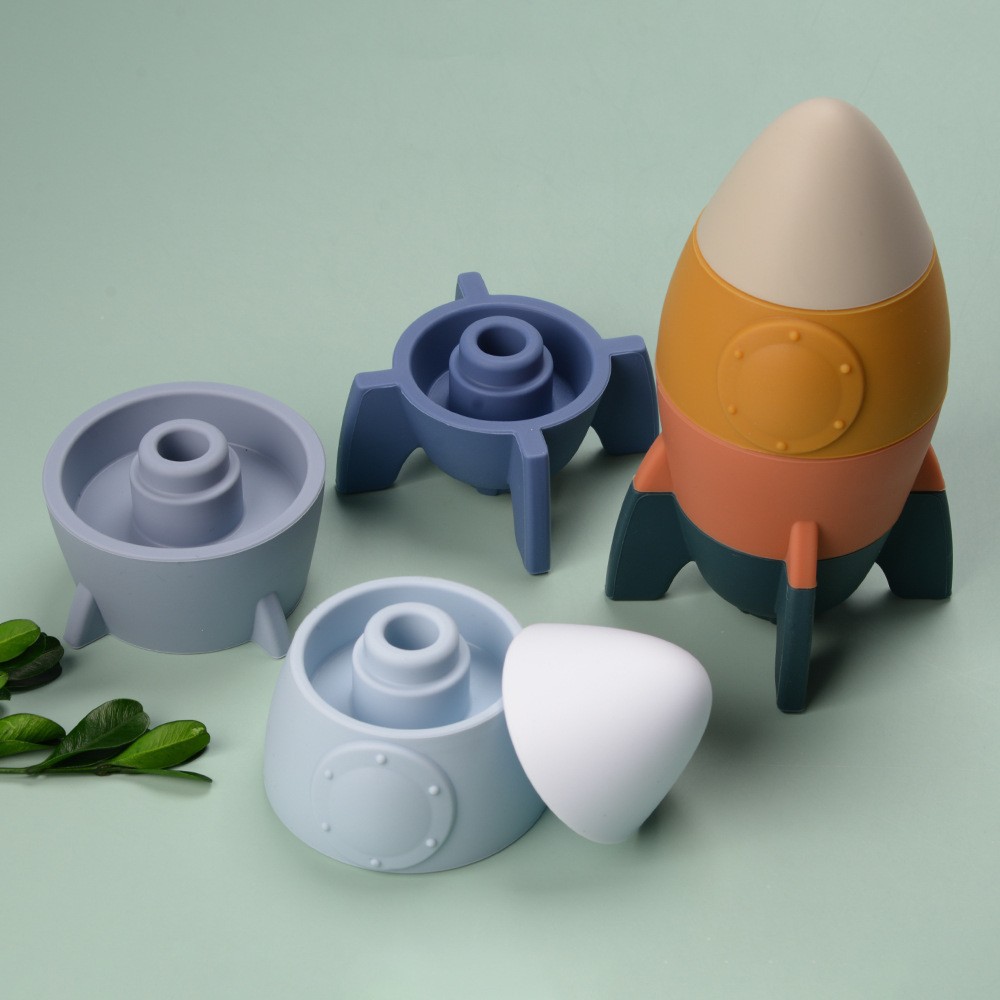 Silicone Rocket Stacking Toy - Space Rocket Toy - Baby Teething Toys -Early Learning Stacking ...