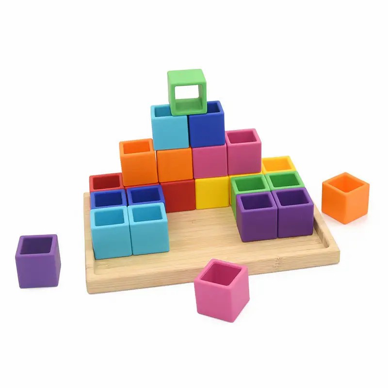 Rainbow 24 PCS Montessori Blocks Silicone Stacking Toy with Sorting ...