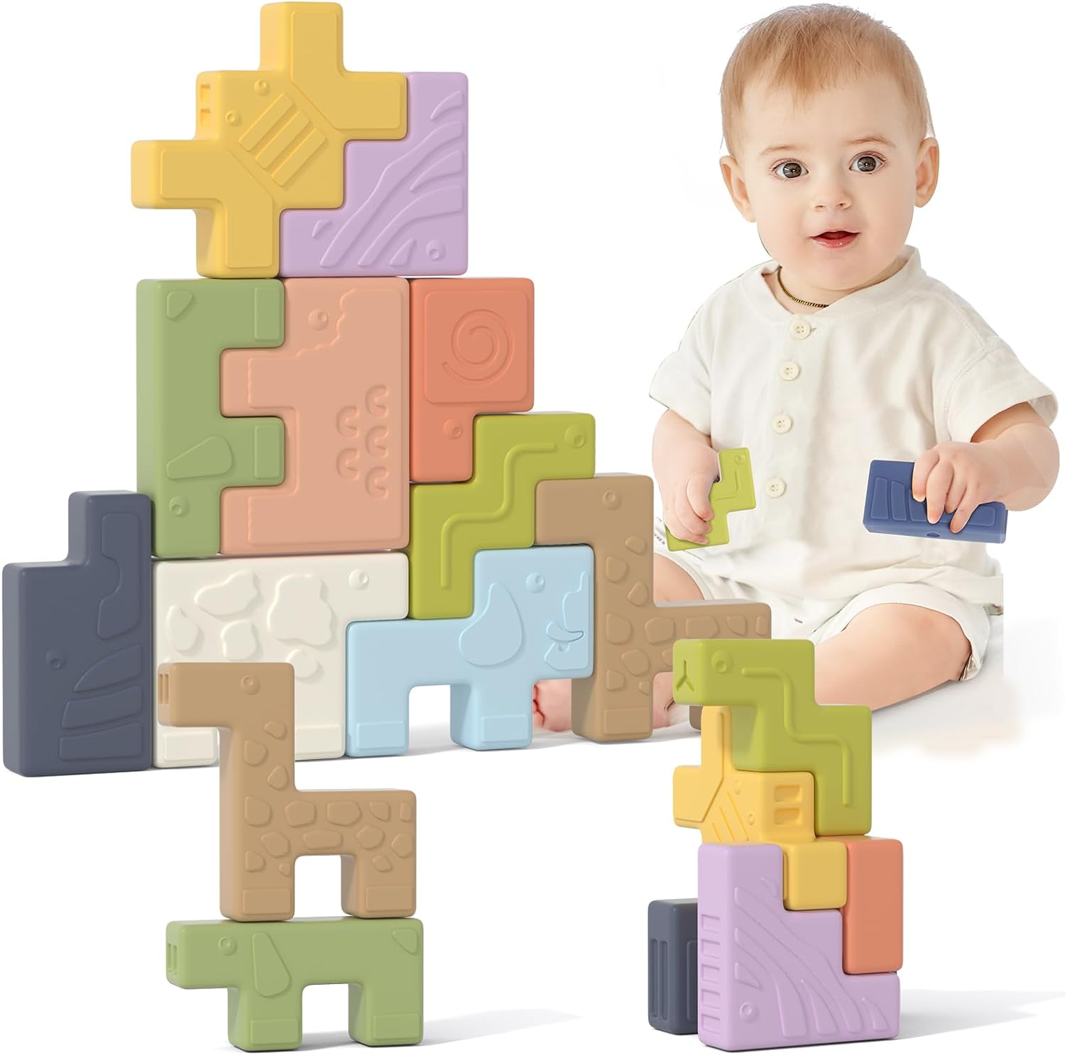 Baby Toys - Stacking Blocks Sensory Toys for Babies, Soft Blocks for ...