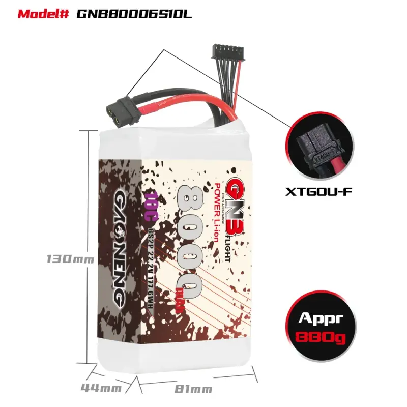 GAONENG GNB 6S 22.2V 8000mAh 10C XT60 Li-ion Battery made with Li-ion Lithium Ion 21700