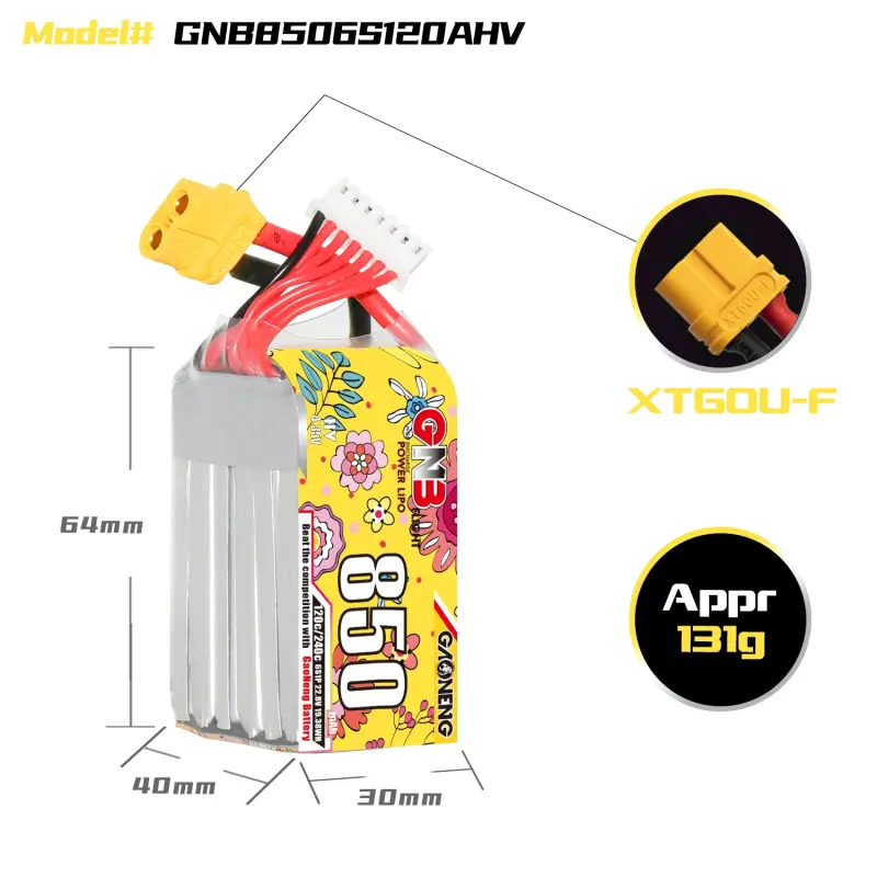 GNB GAONENG 850mAh 6S HV 22.8V 120C XT60 RC LiPo Battery FPV Drone ...