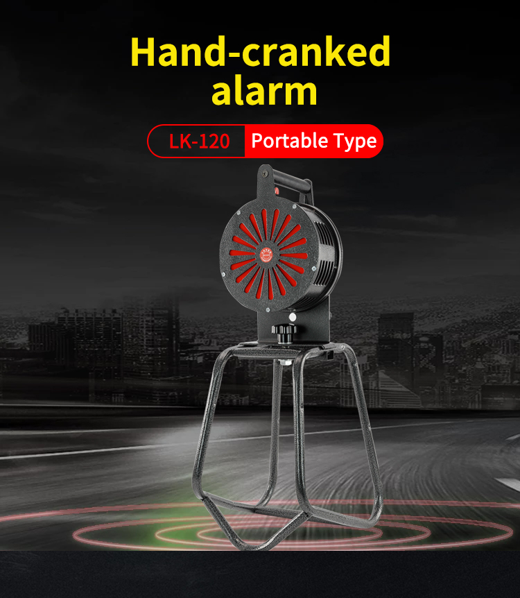 Large vertical manual hand crank alarm siren