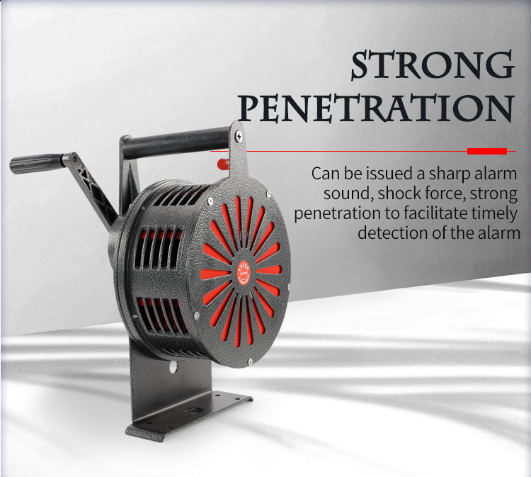 Large vertical manual hand crank alarm siren