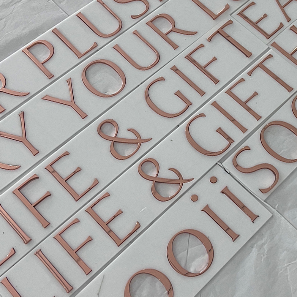 Electroplated champaign gold 3D Signage Custom Metal Flat Cut Letters ...