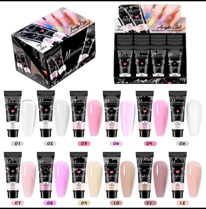 Set de poly gel/ paquetes con 12 colores diferentes