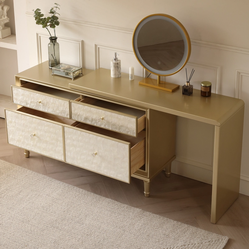 FUKAYI Vanity Desk Dressing Table with 4 Drawers LED Lighted Makeup ...