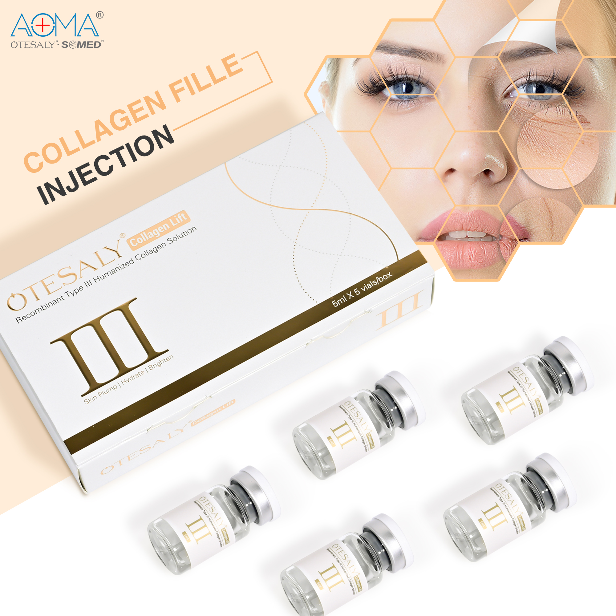 Injectable OTESALY Collagen Lift Injection 5 vials 5ml Collagen Peptide ...