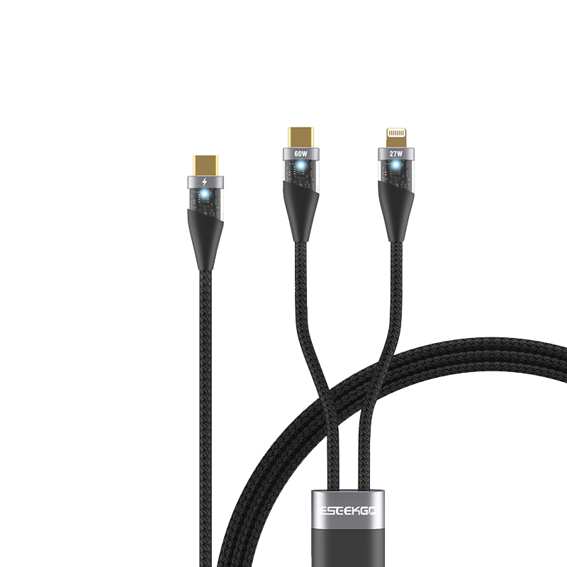ESEEKGO PD-12 C-C+L 60W+27W PD 2-in-1 1.5M Braided Data Cable
