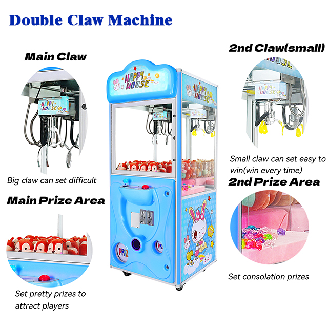 Coin Operated Game Middle Toy Plush Double Claw Crane Machine "Happy ...