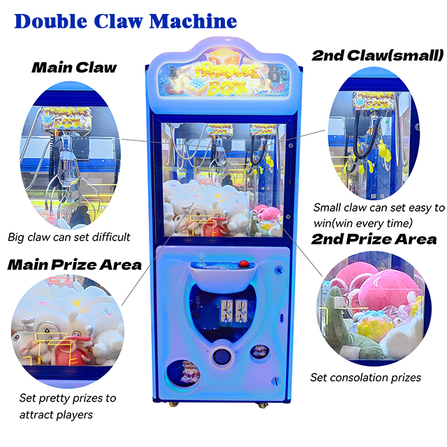 Coin Operated Game Middle Toy Plush Double Claw Crane Machine "Treasure ...