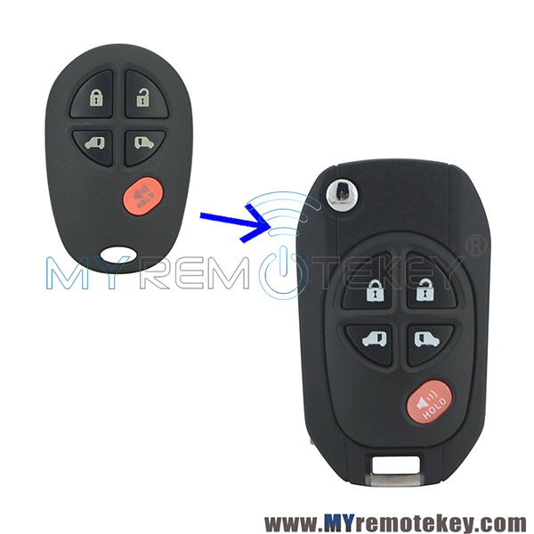 Modified flip key shell 5 button TOY43 blade for Toyota Sequoia remote ...
