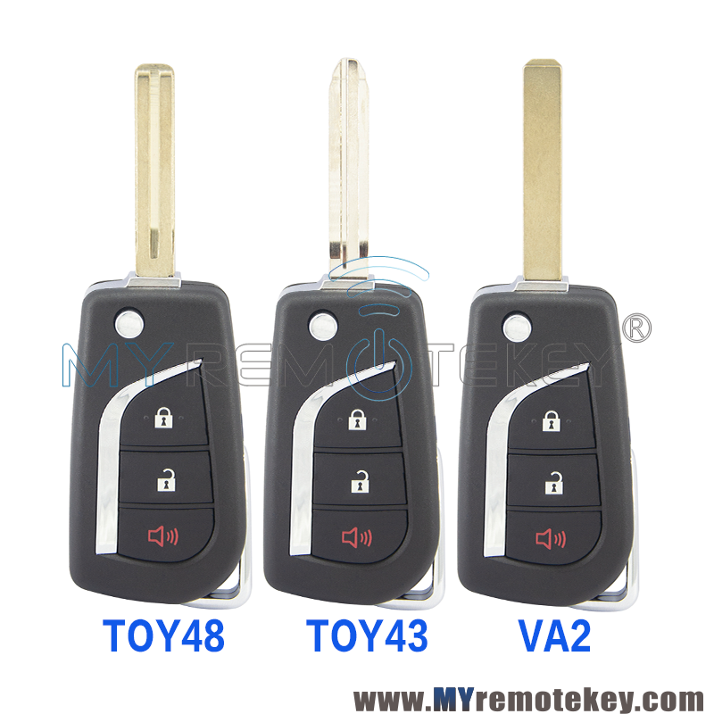 FCC HYQ12BFB Flip remote key shell 3 button VA2 / TOY48 / TOY43 blade ...