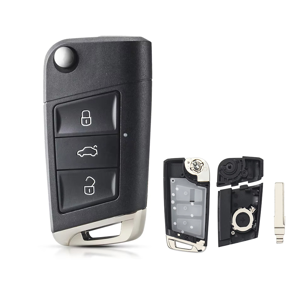Modified flip key shell 3 button HU66 blade for VW Golf Skoda Octavia