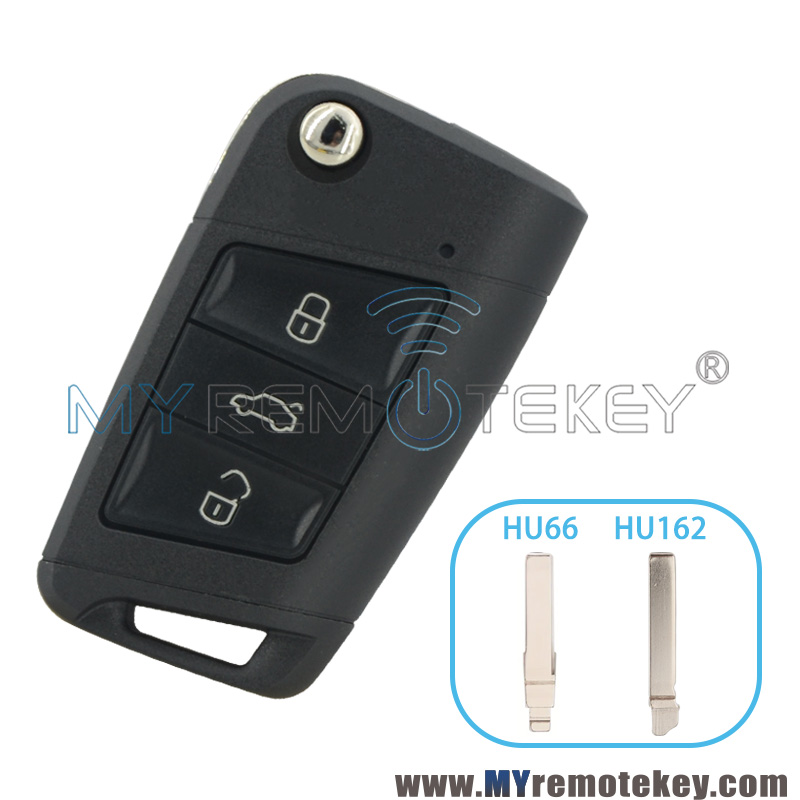 5G0 959 753 AA flip key shell 3 button HU162 / HU66 blade for VW Golf 7