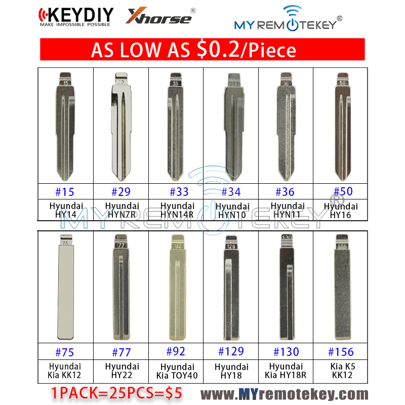 1 bag/25pcs KEYDIY VVDI Universal Flip Key Blade For Hyundai Kia