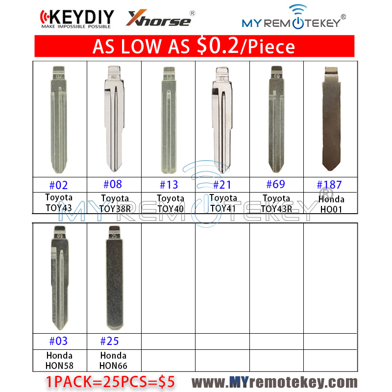 1 bag/25pcs KEYDIY VVDI Universal Flip Key Blade For Toyota Honda