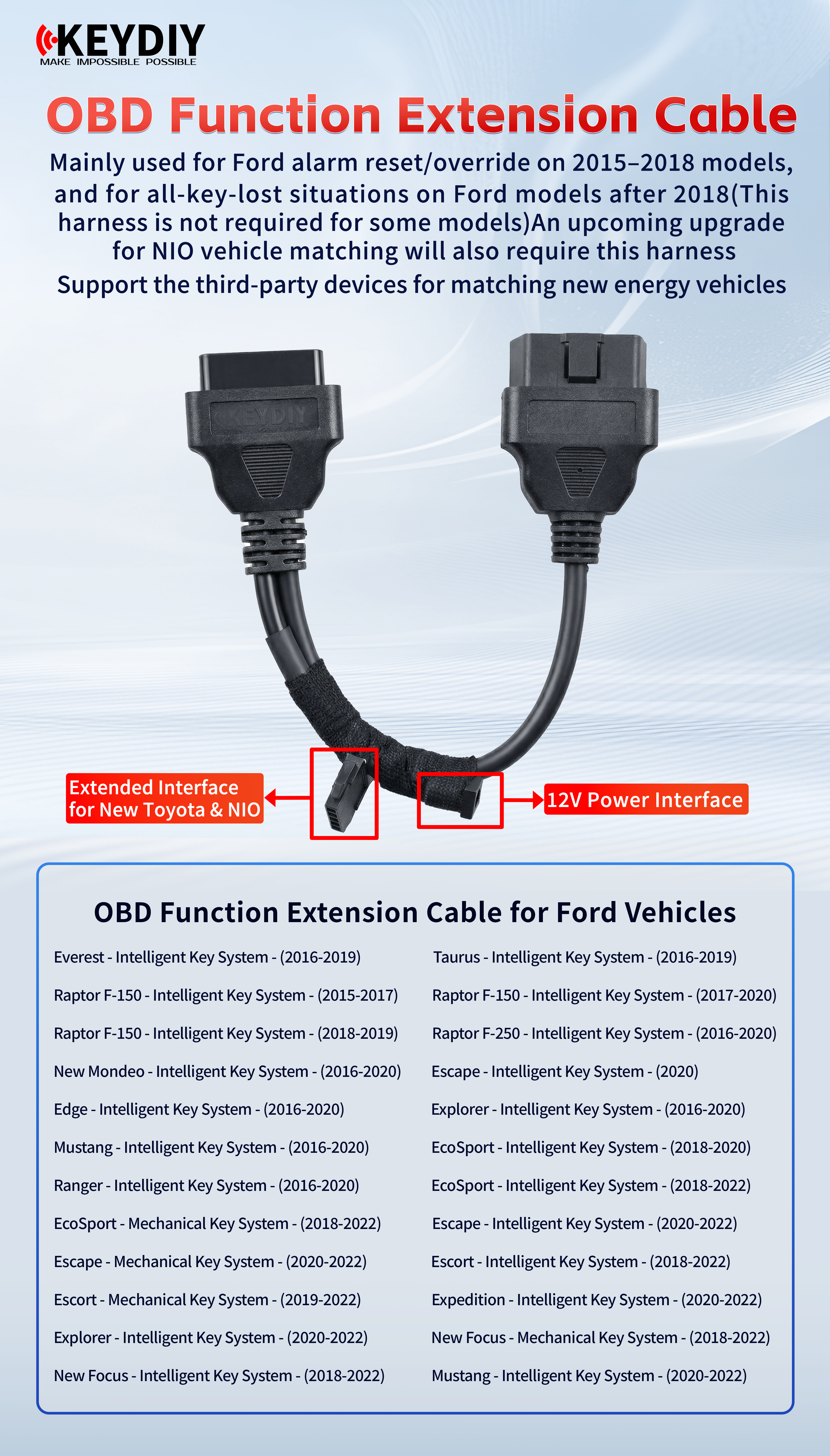 KEYDIY OBD Function Extension Cable for 2015-2022 Ford Vehicles