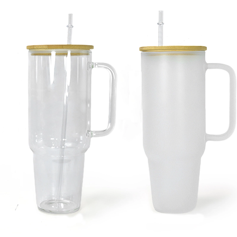 USA RTS 32oz 40oz Sublimation Frosted Clear Glass Bottle With Wooden ...