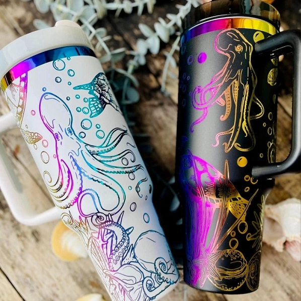 USA RTS 40oz MIx White/Black Laser Powder Coated V2 Travel Tumbler With ...