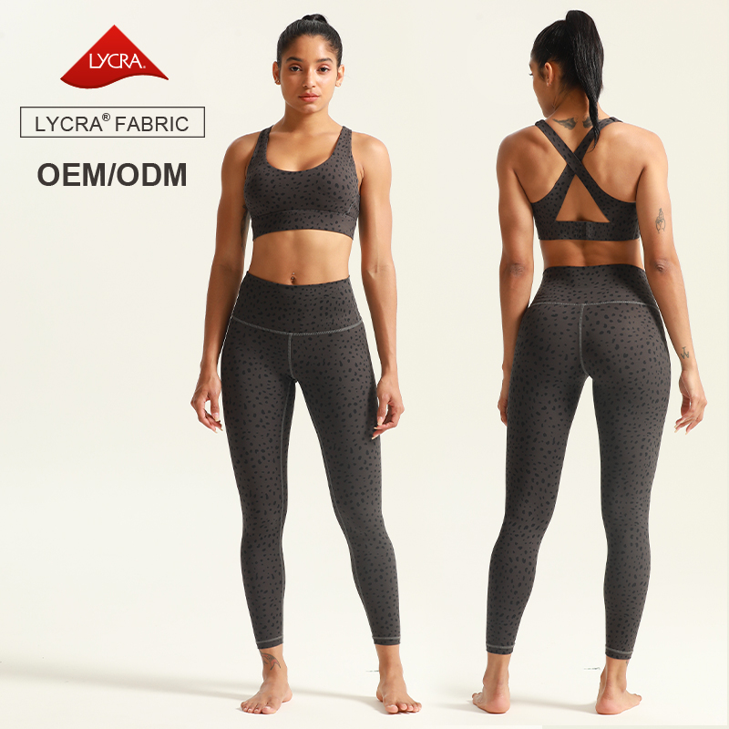 Laser Leopard Print Bra+Legging Sets Gym Yoga Customized Women's Sports ...