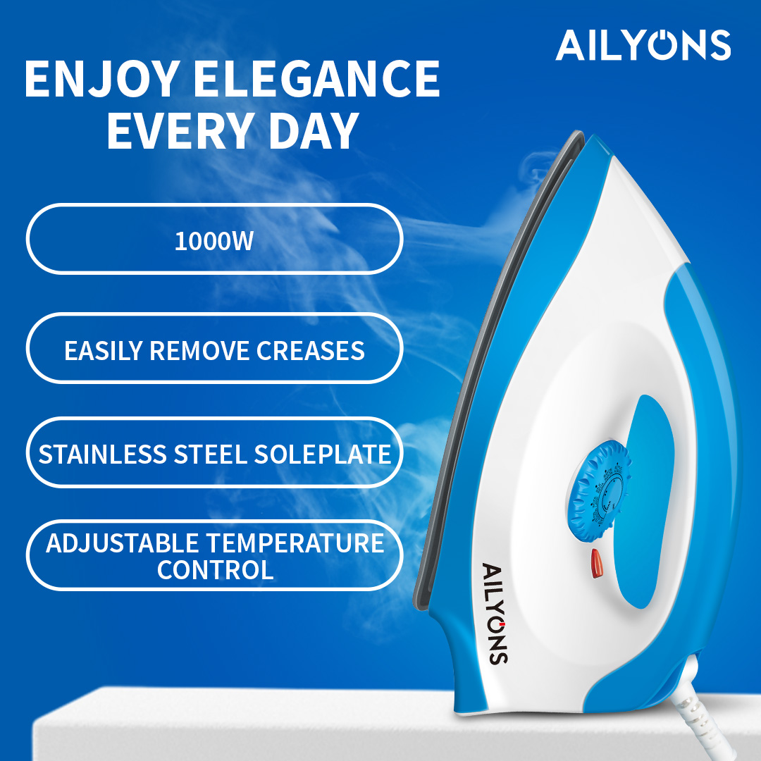 AILYONS HD198A-S Electric Iron Stainless Steel Bottom Plate