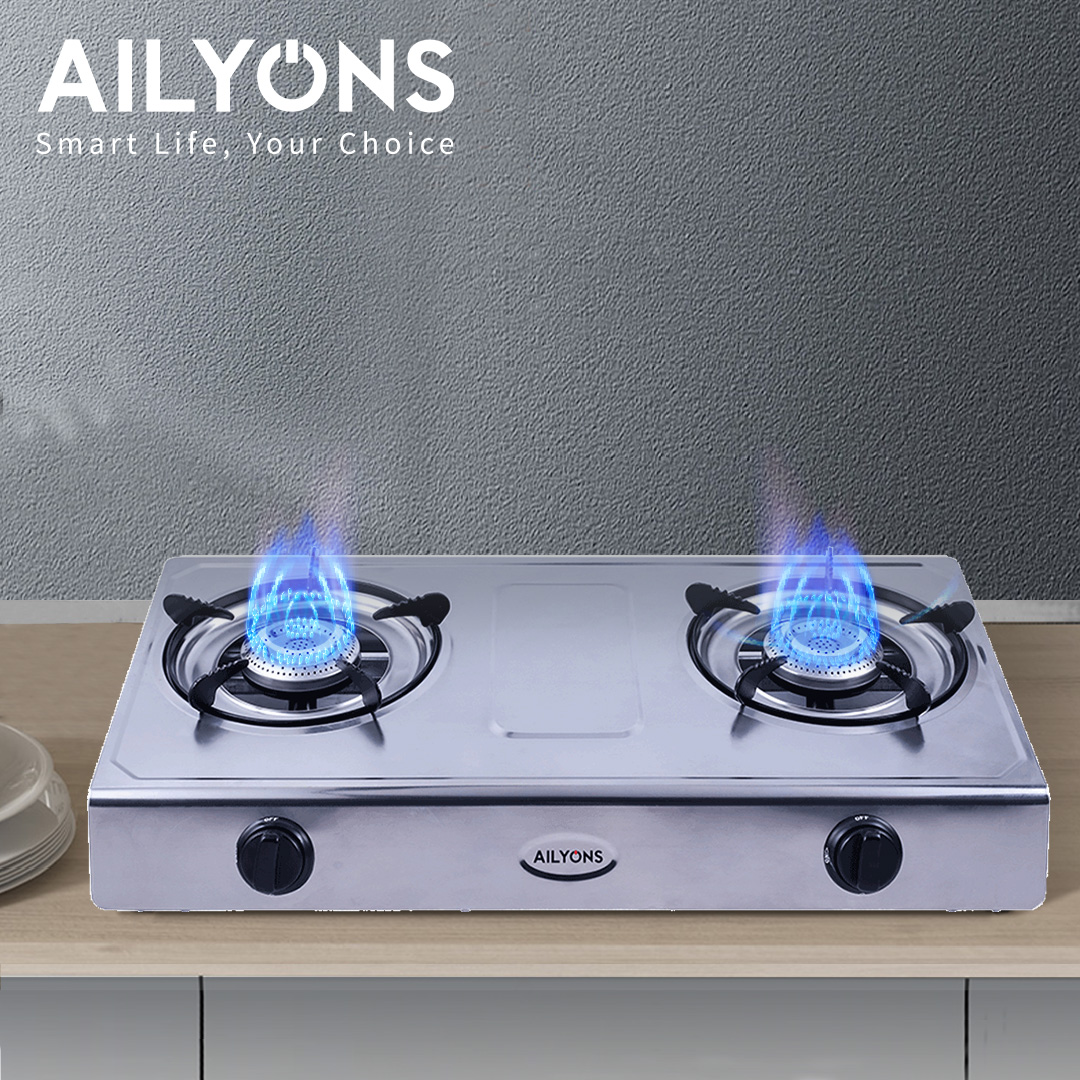 AILYONS GS017 Gas Stove Stainless Steel Double Burner