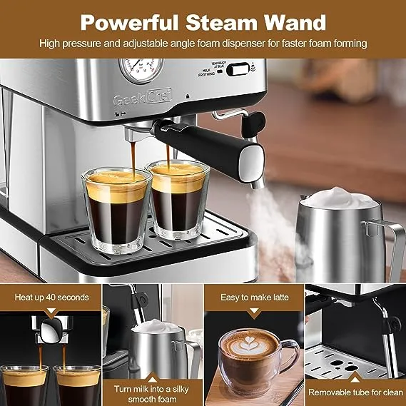 Geek Chef Espresso Machine 20 Bar Pump Pressure GCF20BP