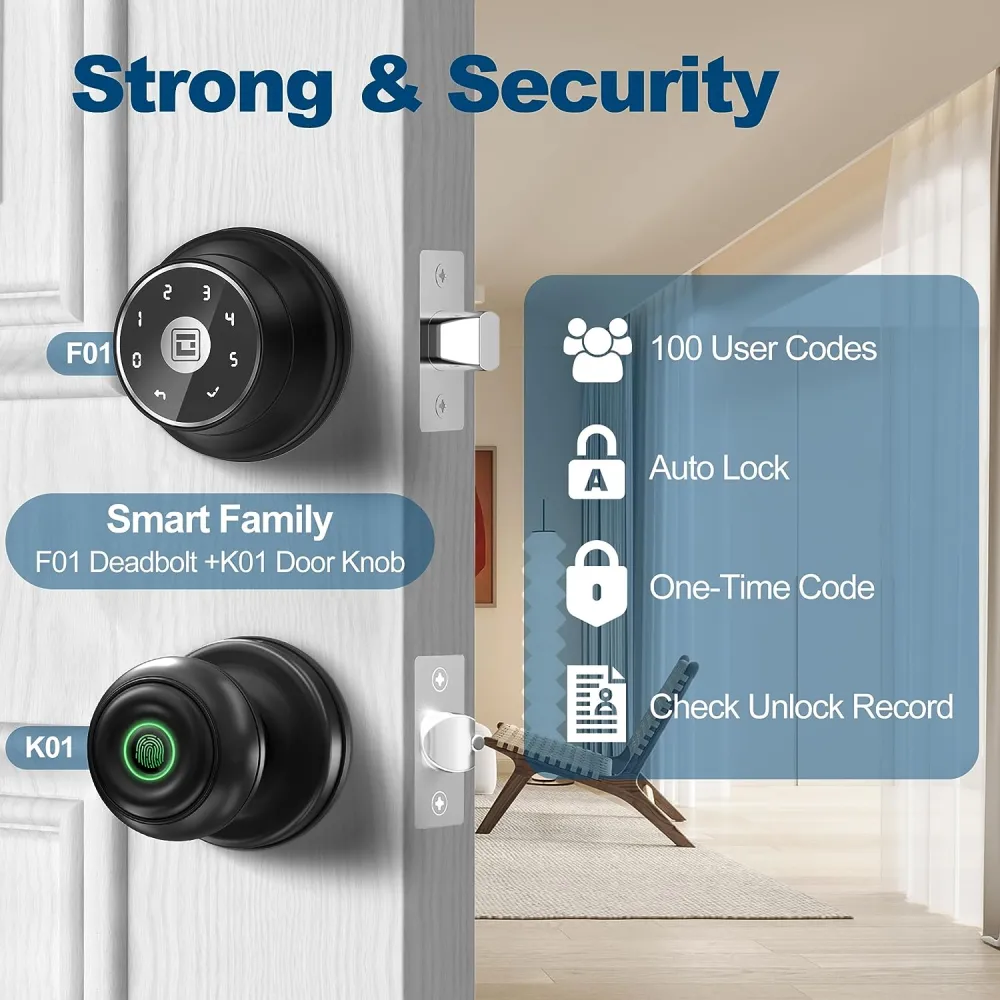 GeekTale Fingerprint Door Lock Set, Fingerprint Door Knob with Keypad ...
