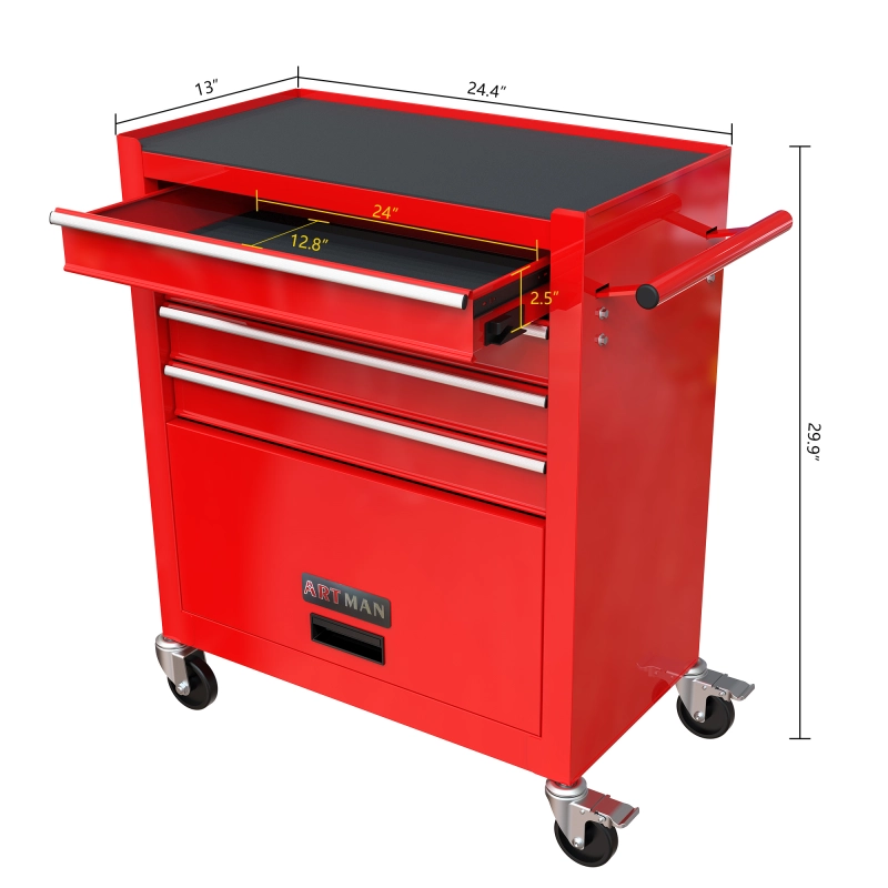 4 Drawers Tool Cabinet with Tools - Red