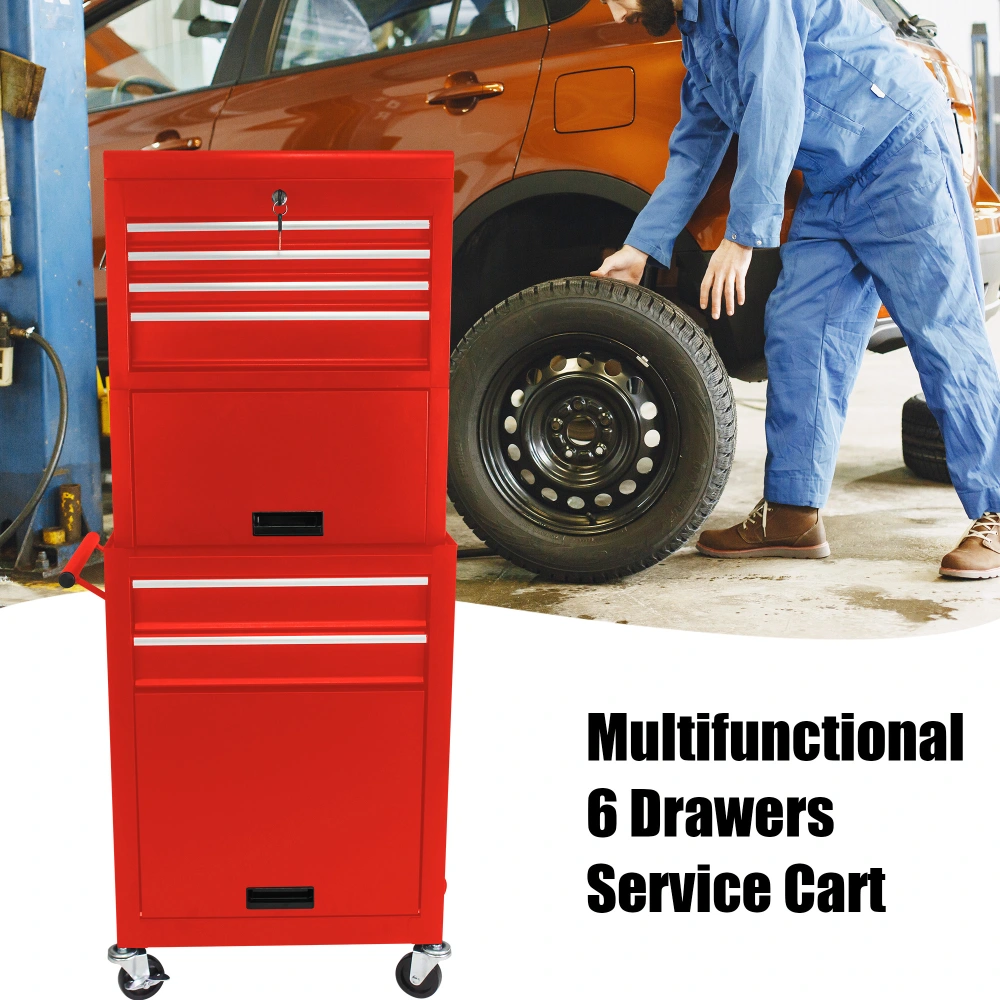 6 Drawers Multi-functional Service Tool Cart - Red