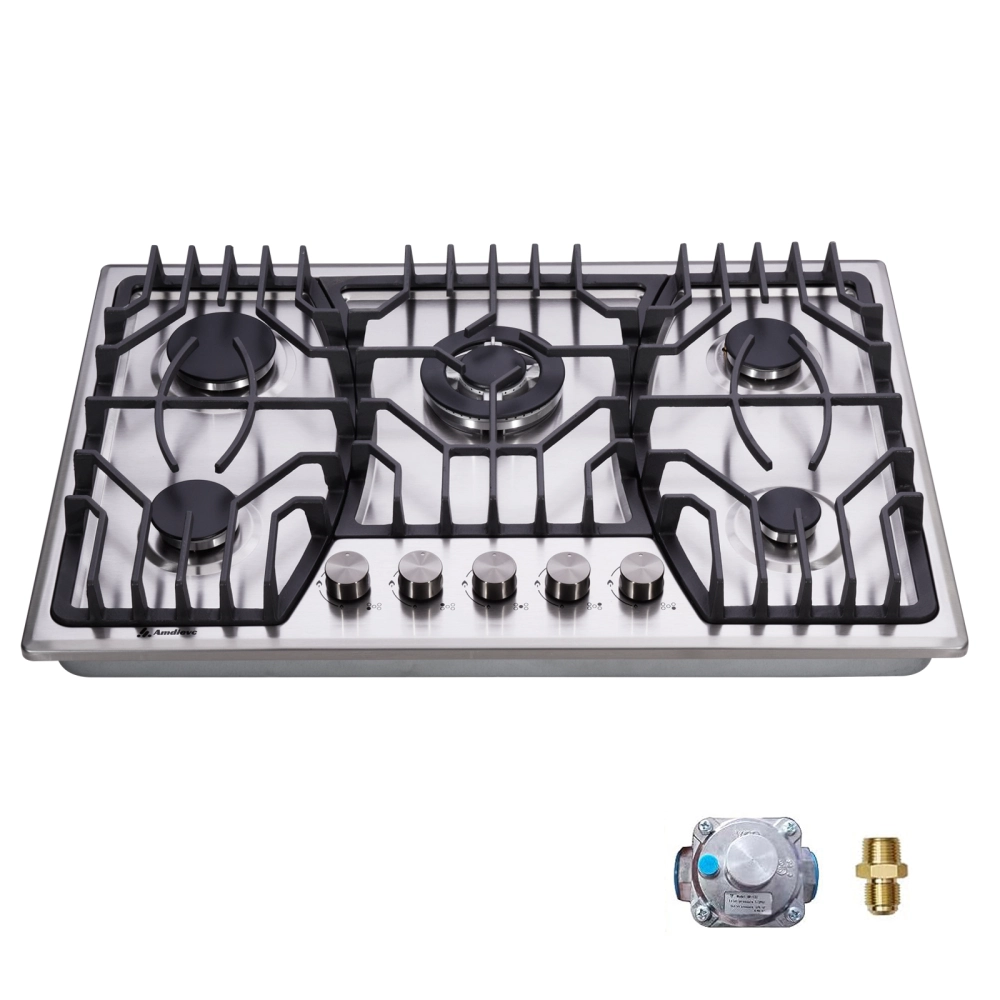 30-in 5 Burners Stainless Steel Gas Cooktop with Griddle