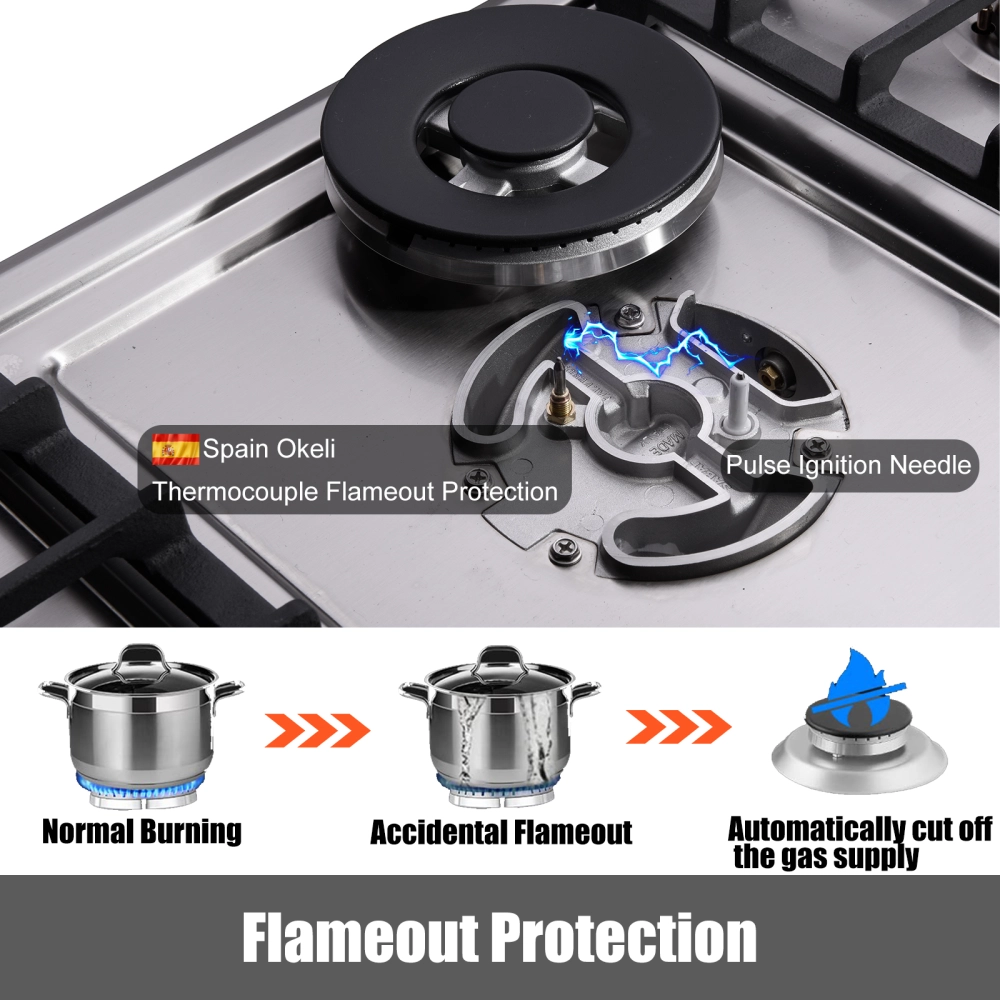 30-in 5 Burners Stainless Steel Gas Cooktop