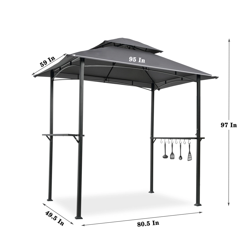 8-ft x 5-ft Gray Steel Rectangle Soft Top Gazebo with hook and Bar Counters