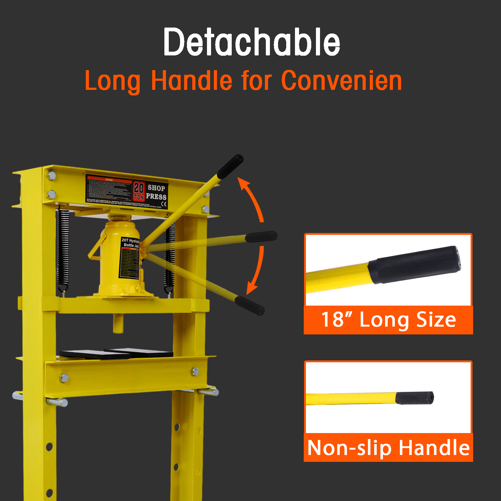 Yellow 20-ton Capacity H-Frame, Adjustable Hydraulic Shop Press with Plates