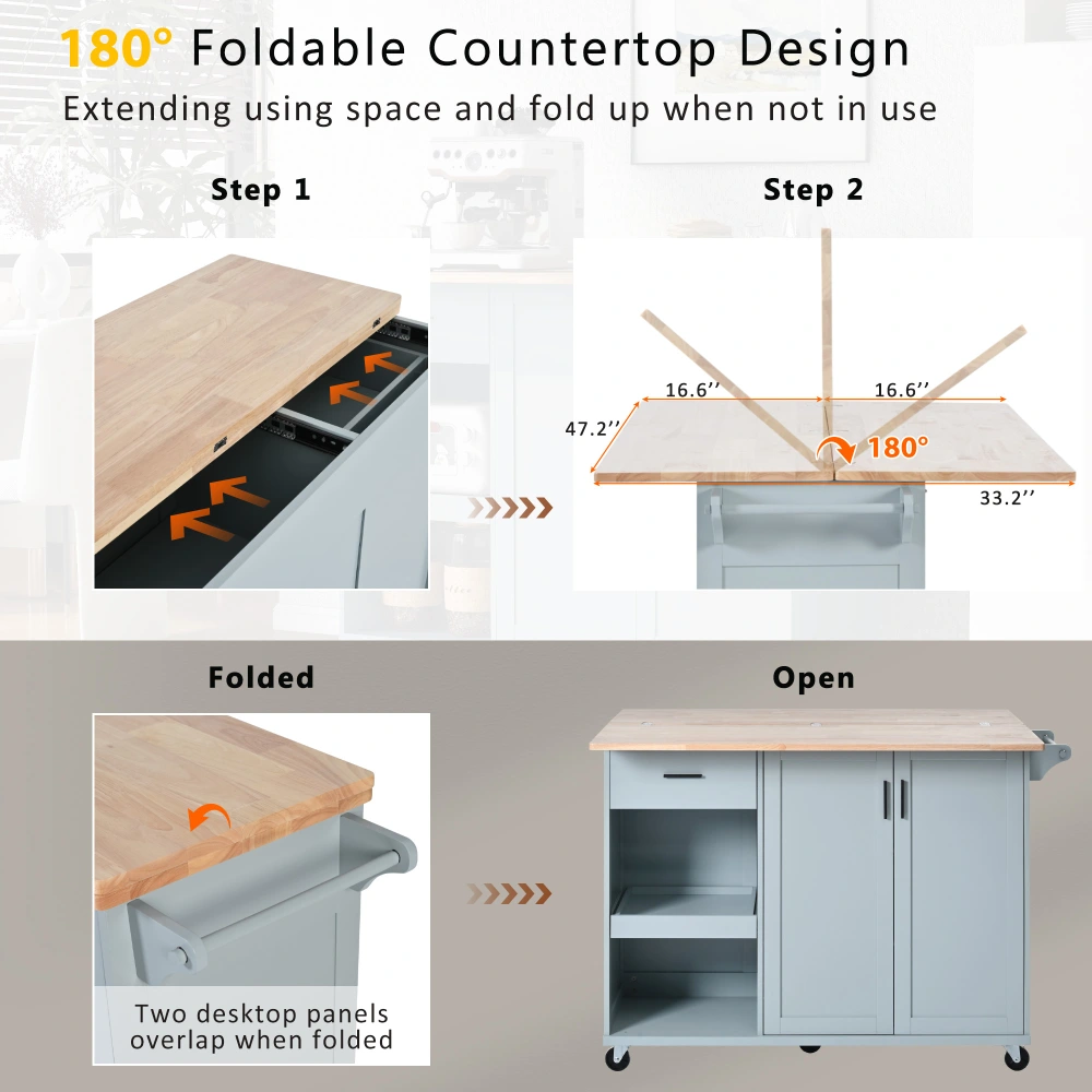 K&K Kitchen Island with Foldable Counter Top
