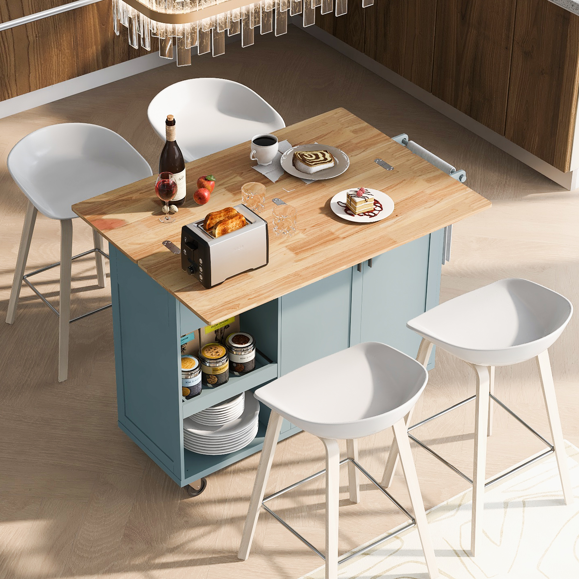 K&K Kitchen Island with Foldable Counter Top