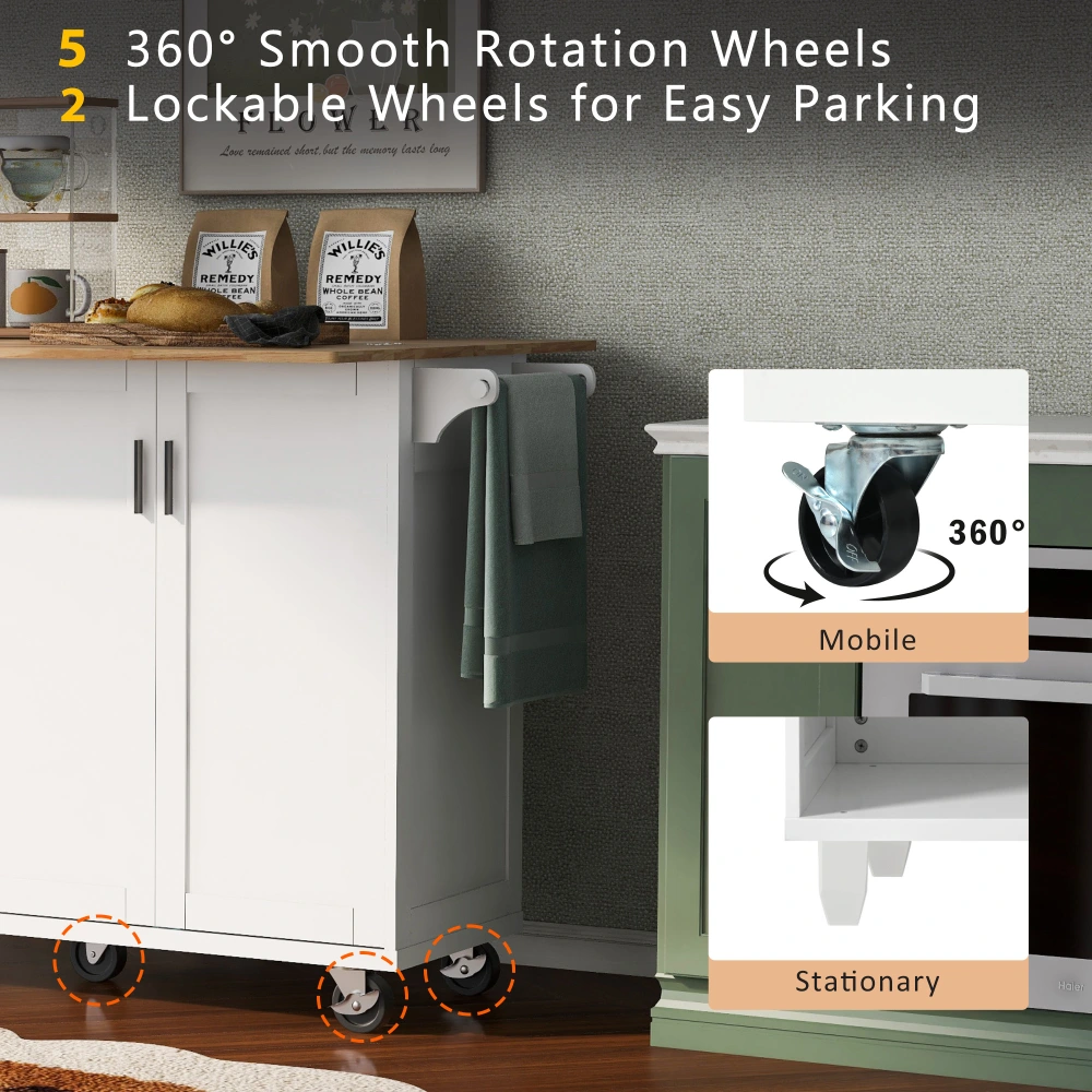 K&K Kitchen Island with Foldable Counter Top White